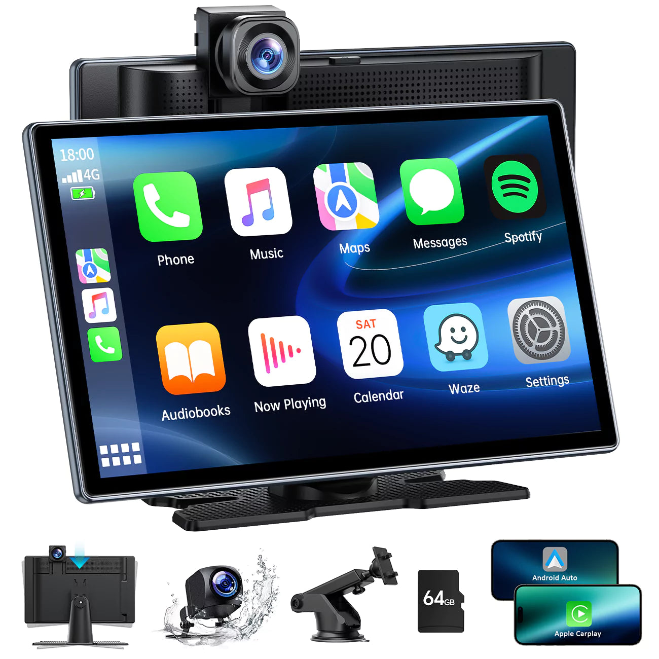 9'' Wireless Android Car with 4K Front and Rear DashCam | Lamtto