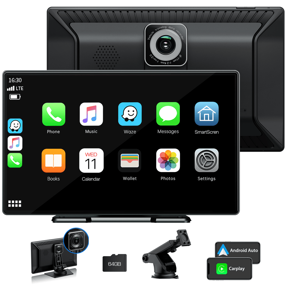 9" Carplay Android Auto Display with Dual Cameras| Lamtto
