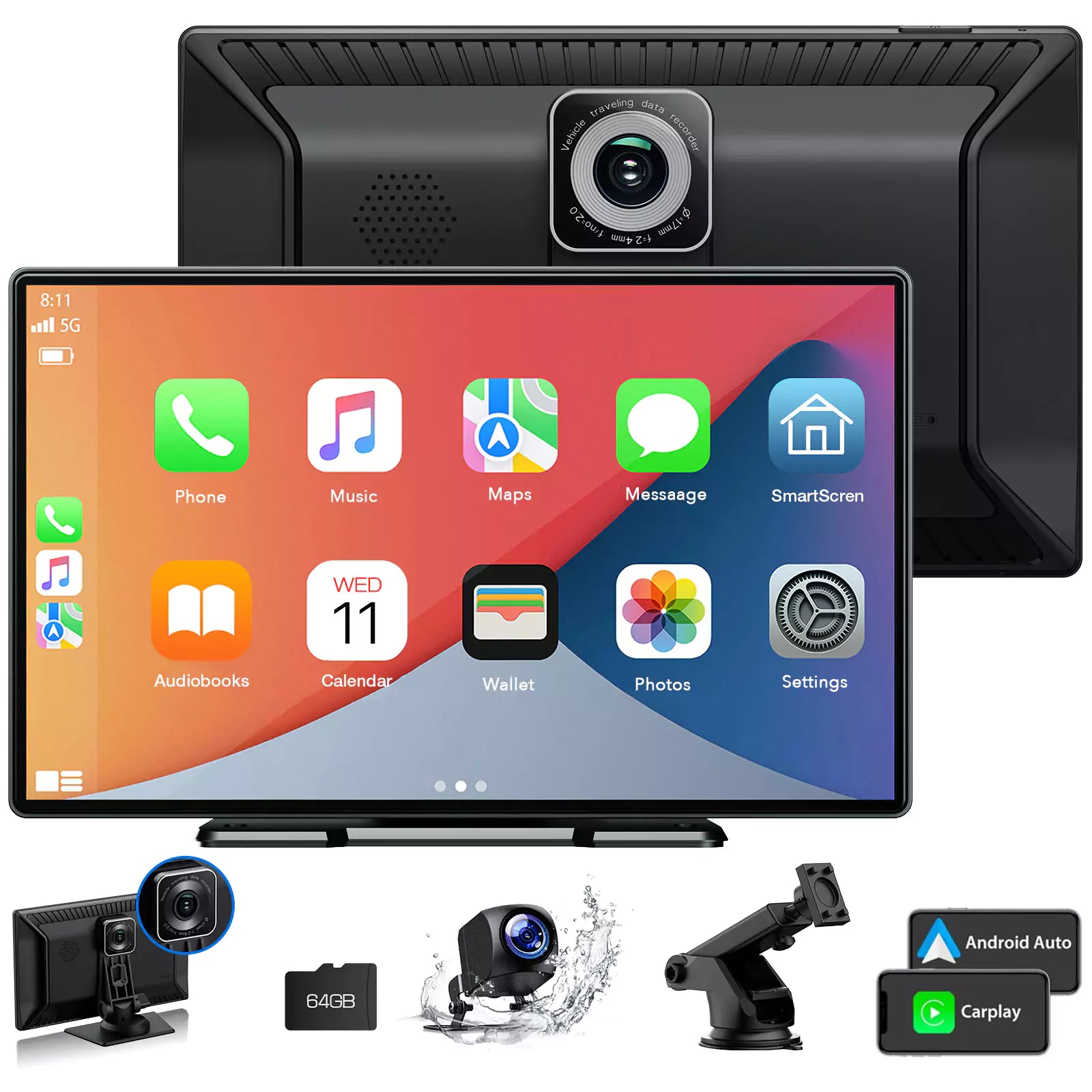 9" Carplay Android Auto Display with Dual Cameras| Lamtto
