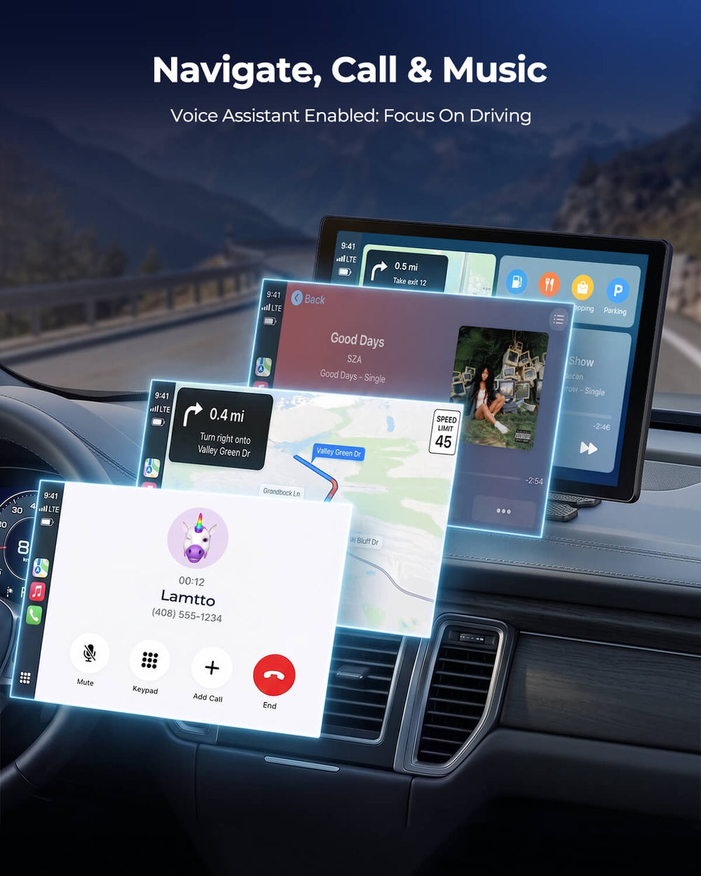 LAMTTO RC35 Extra Large 11" Wireless CarPlay Display with Built-in Ent