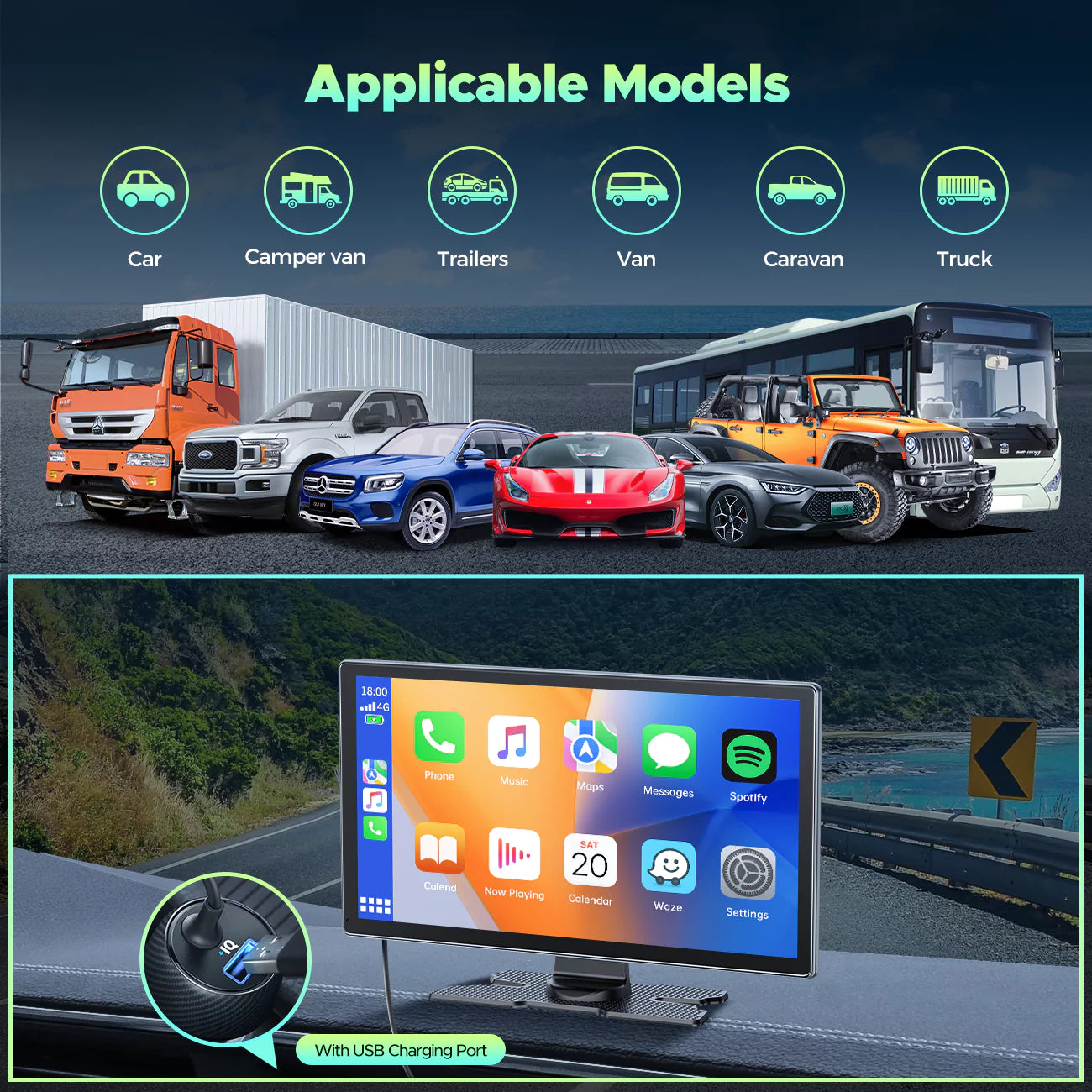 9'' Wireless Android Car with 4K Front and Rear DashCam | Lamtto